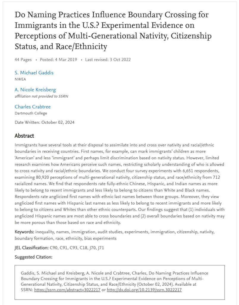 Do Naming Practices Influence Boundary Crossing for Immigrants in the U ...