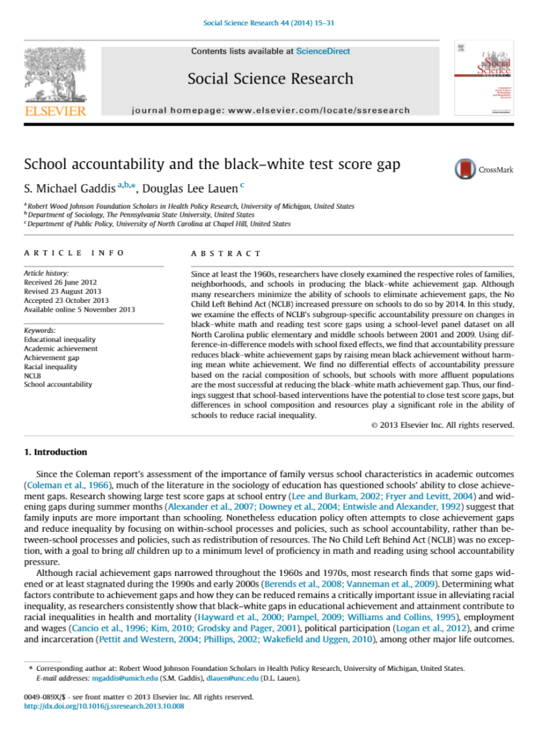 School Accountability and the Black-White Test Score Gap – S. Michael ...