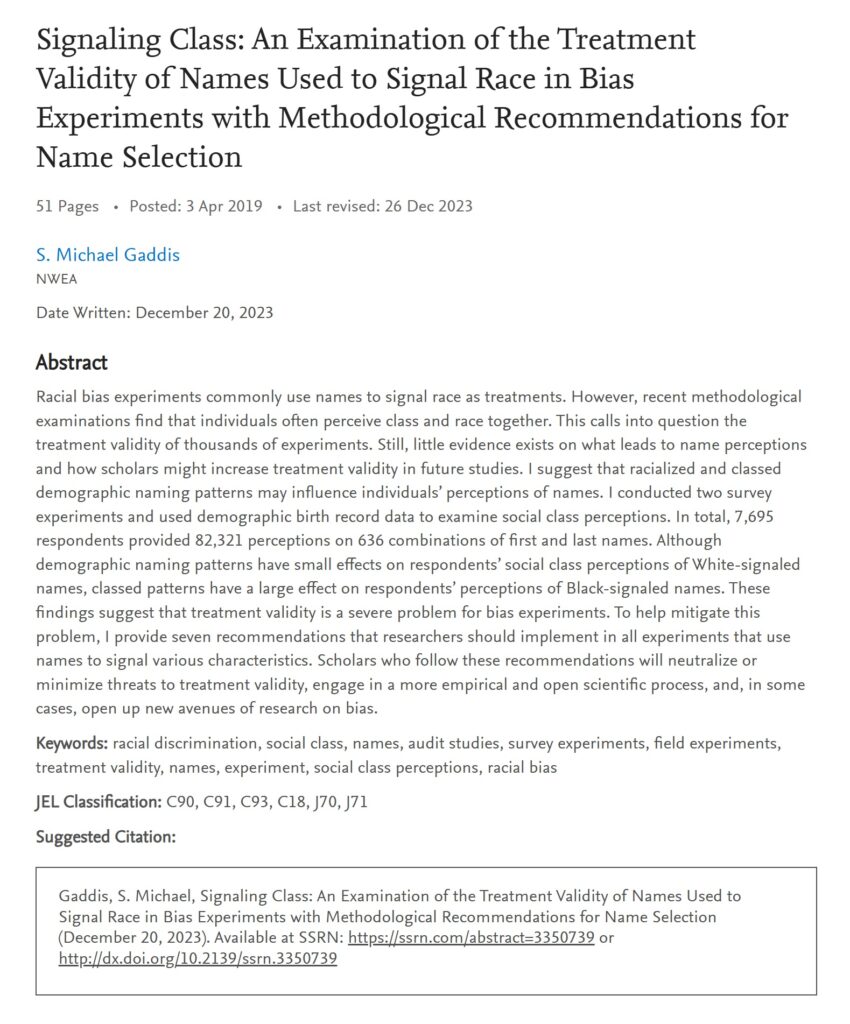 Signaling Class: An Examination of the Treatment Validity of Names Used ...
